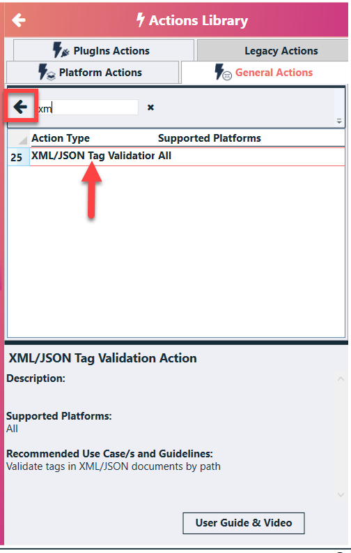 XML/JSON Tag Validation Actions
